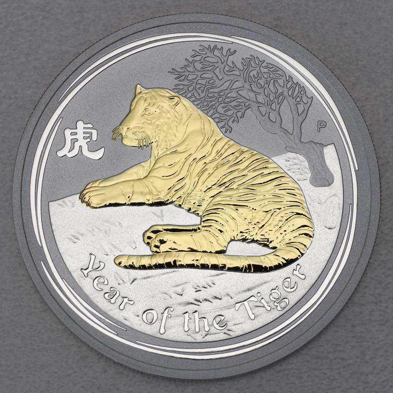 Silbermünze 1oz "2010 Tiger" Lunar II vergoldet kaufen