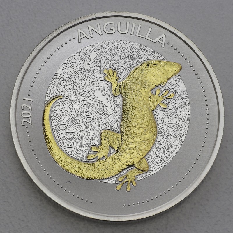 Silbermünze 1oz "Anguilla 2021 - Gecko" (gilded / teilvergoldet ...