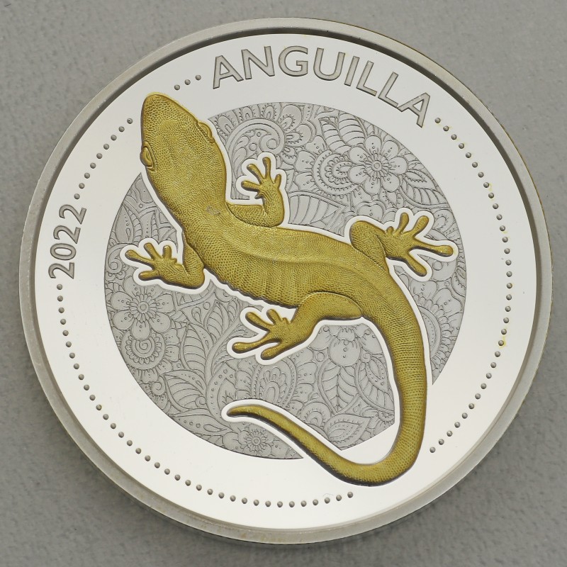 Silbermünze 1oz "Anguilla 2022 - Gecko" (gilded / teilvergoldet ...