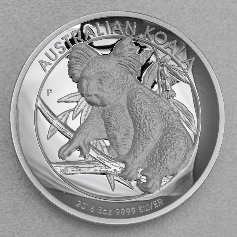 Silbermünze 5oz 2018 "Australian Koala" (polierte Platte, High-Relief ...
